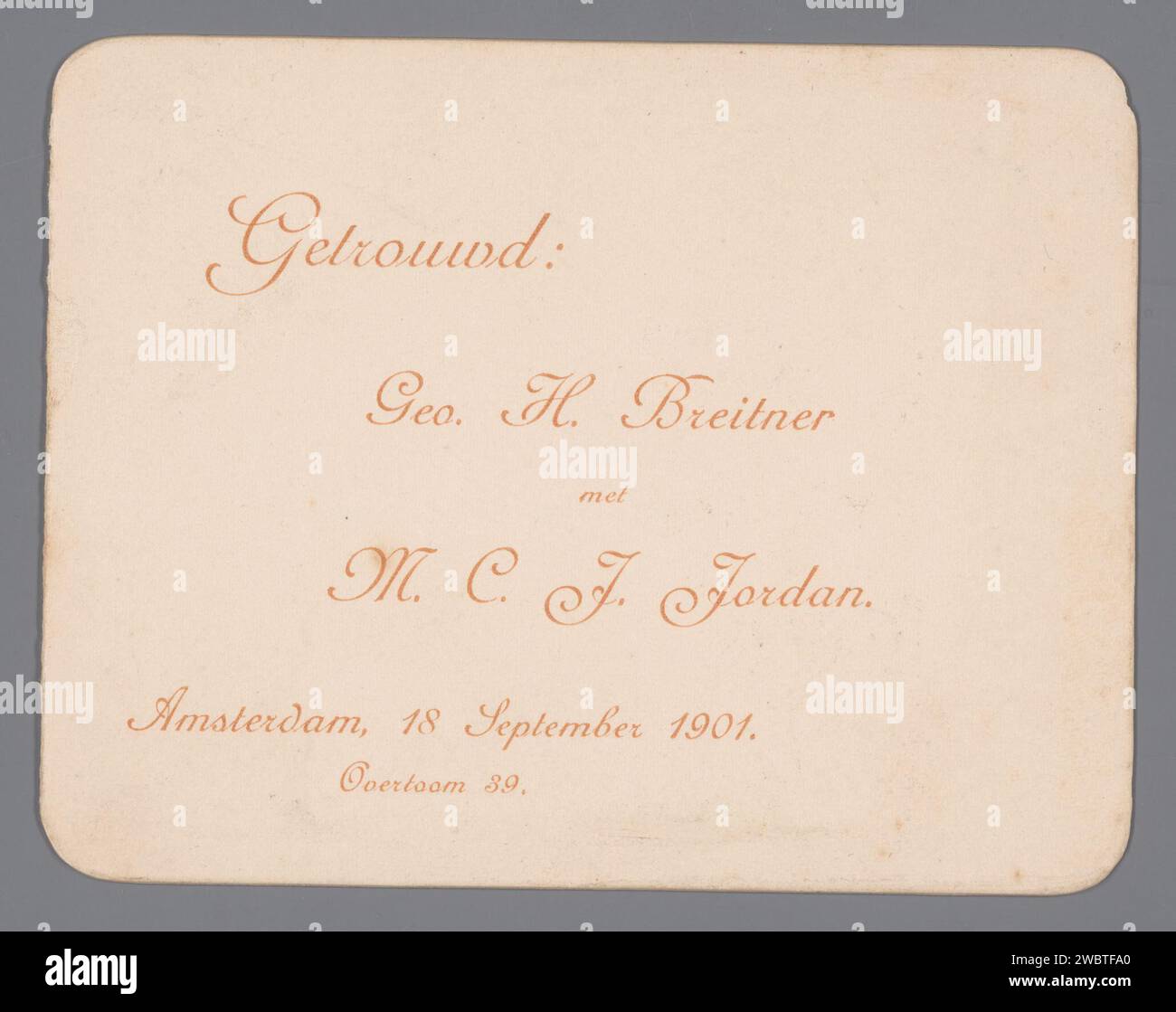 Announcement of the wedding of George Hendrik Breitner and Marie Jordan ...