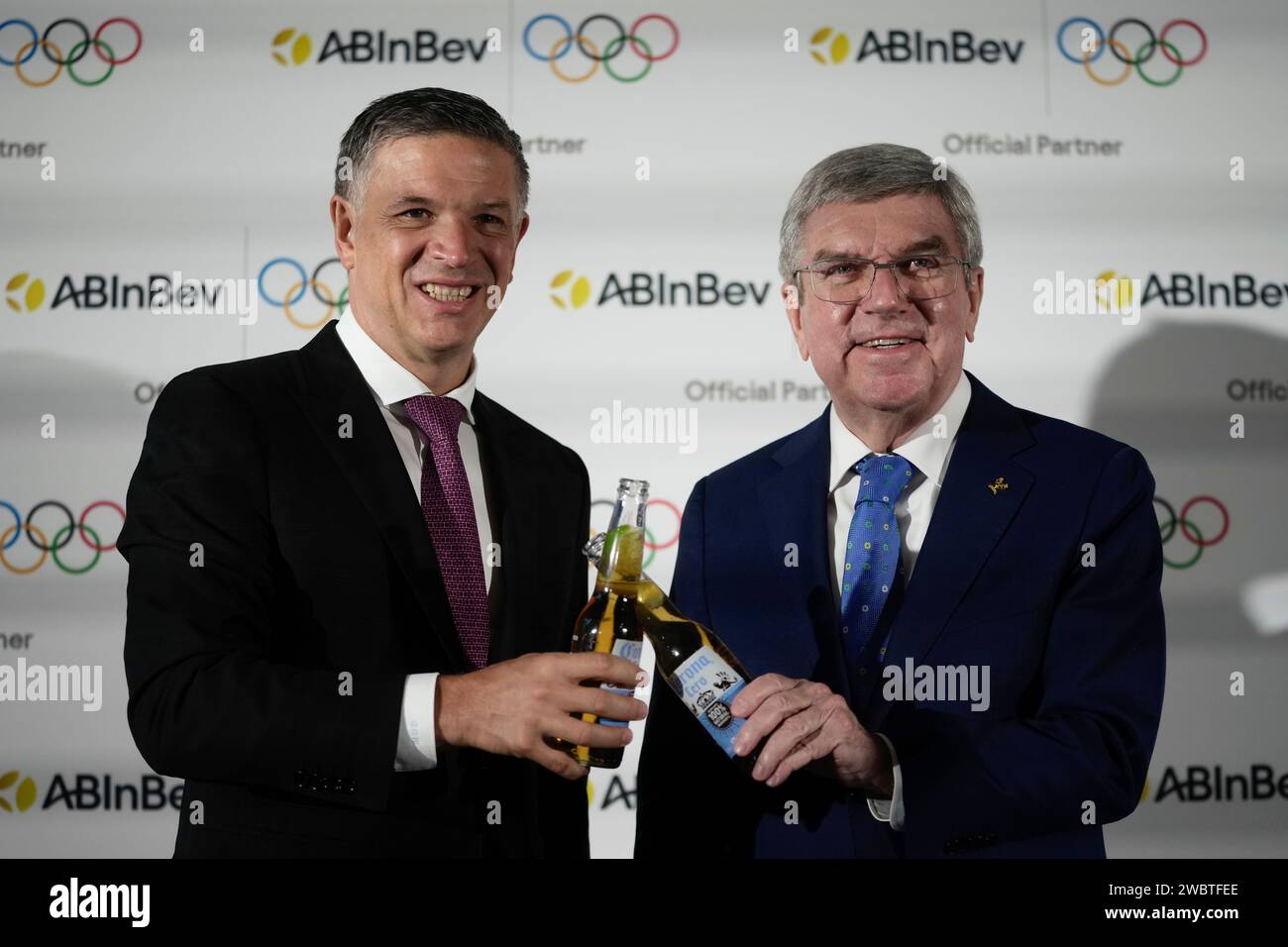 Anheuser-Busch InBev CEO Michel Doukeris, left, and President of the ...