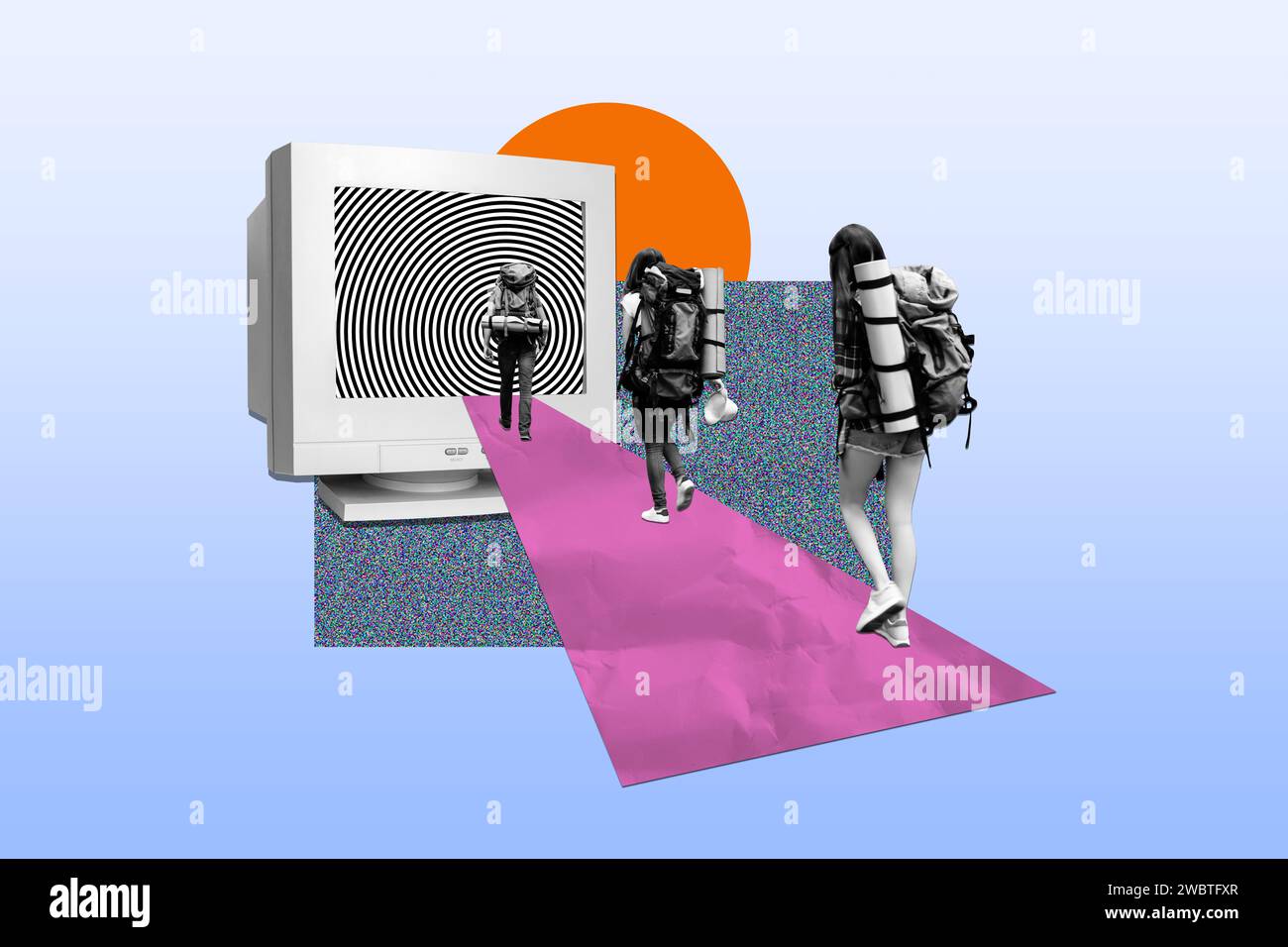 Retro 3d magazine collage image of people walking zombifying vintage ...