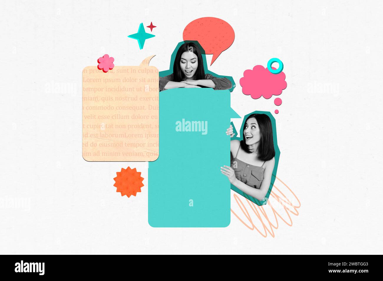 Horizontal composite photo collage 3d artwork two girls women friends ...