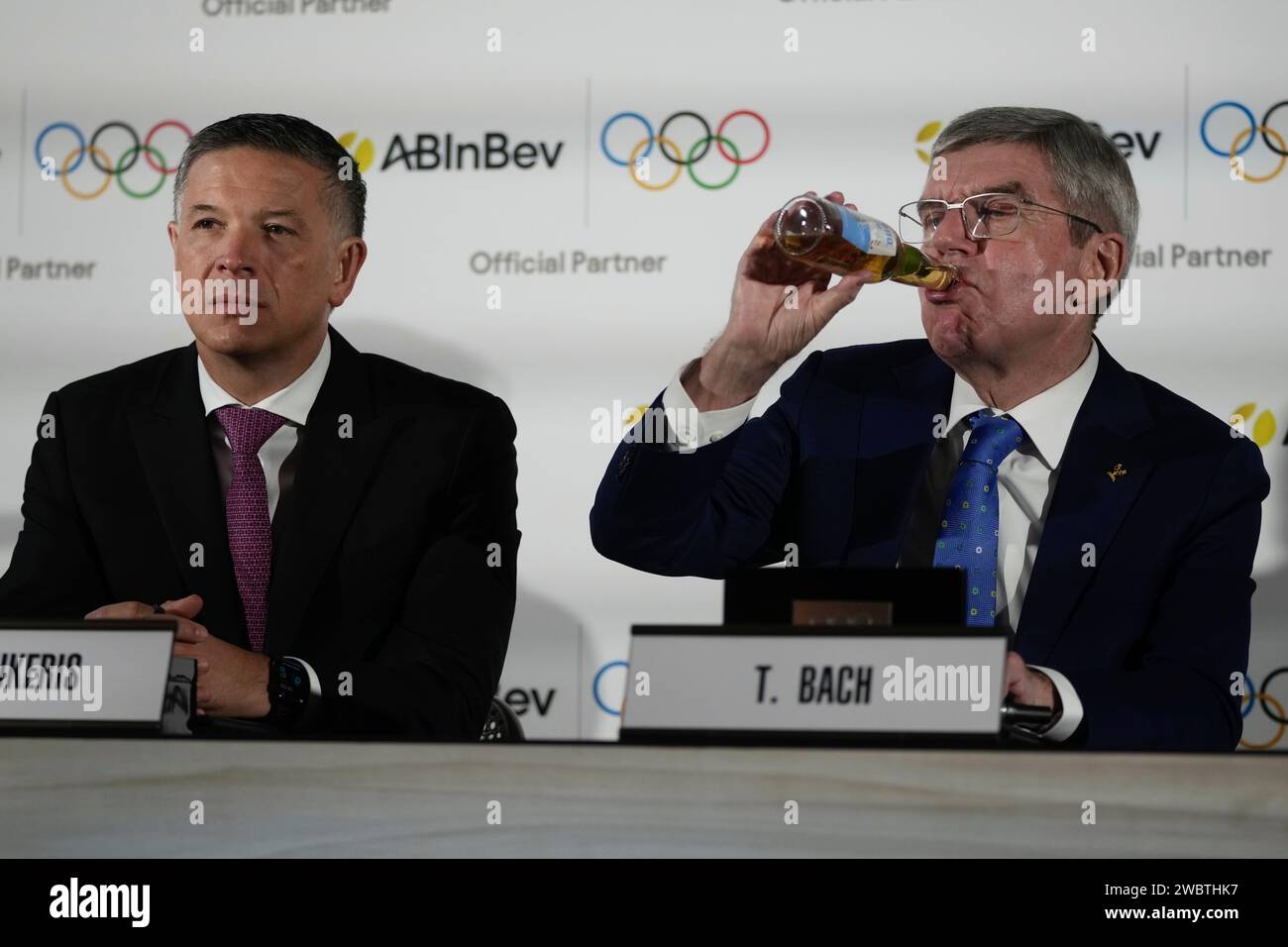 Anheuser-Busch InBev CEO Michel Doukeris, left, and President of the ...