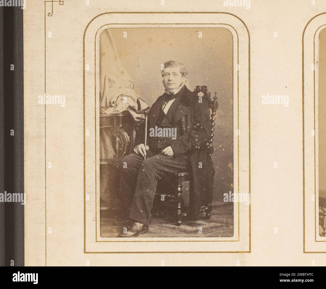 Portrait of a sitting man with walking stick in hand, Alphonse Le Blondel, 1850 - 1875 ...