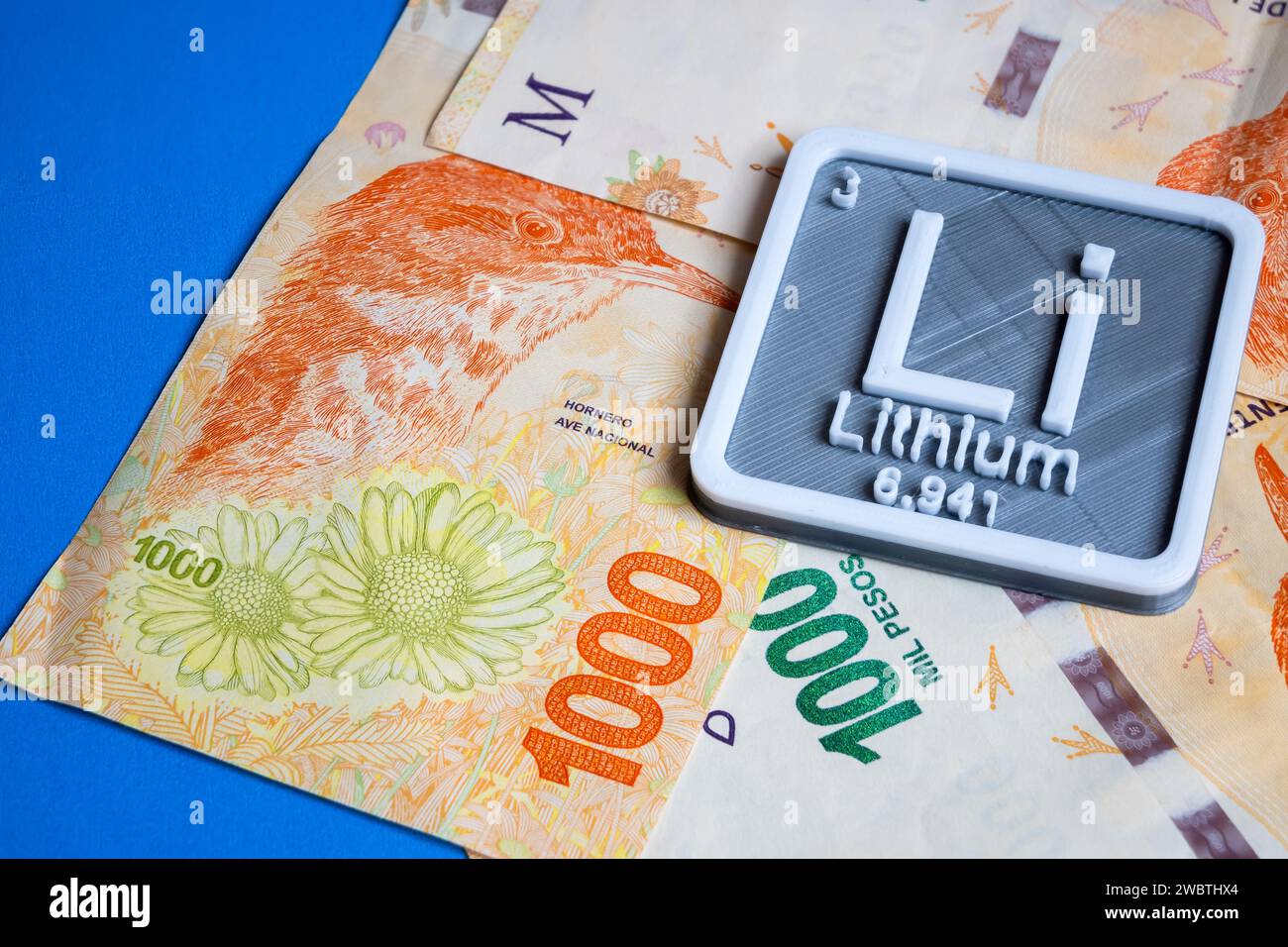 Concept of value of lithium on Argentine bills of one thousand pesos ...