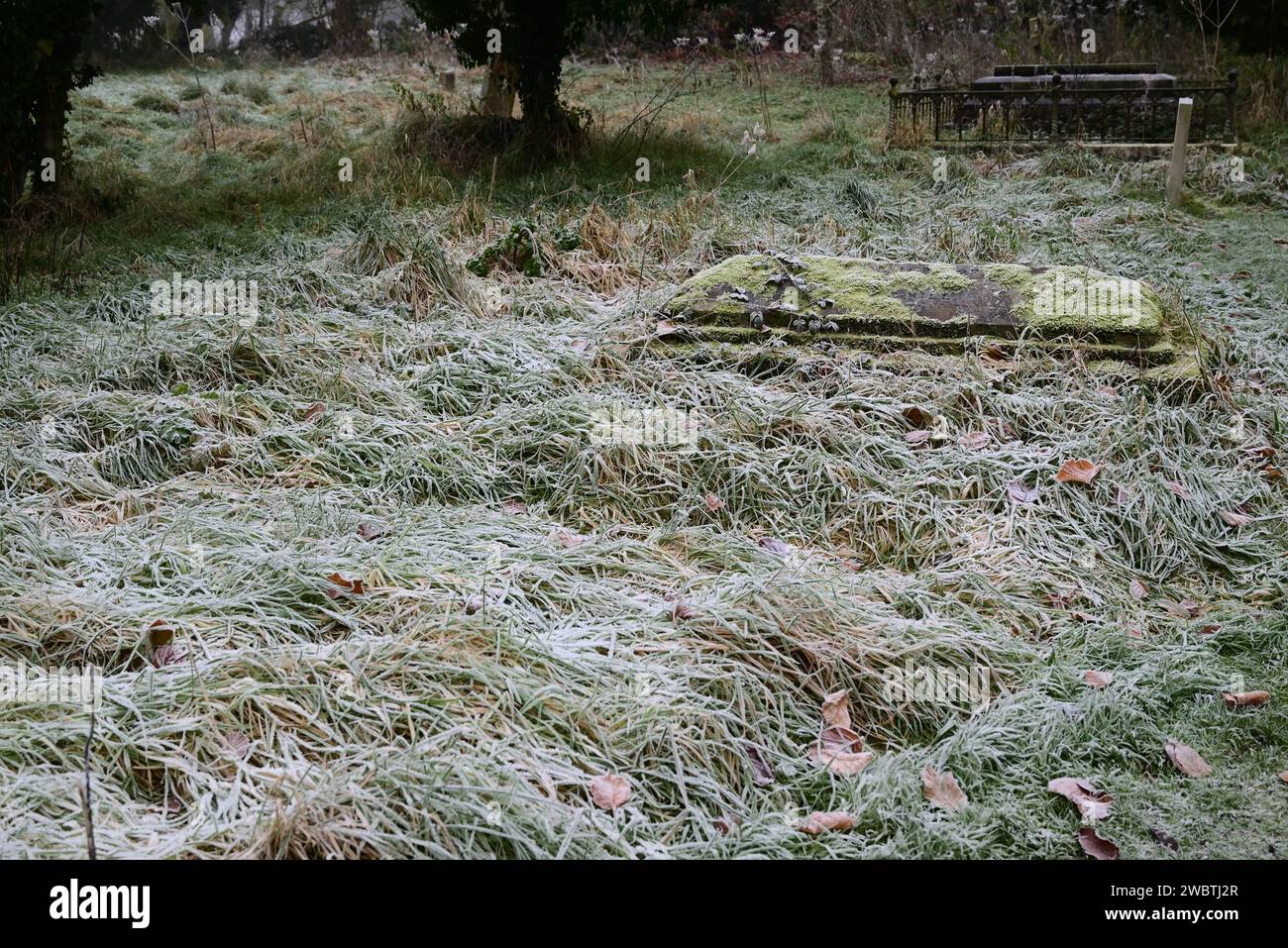 A frosty morning in the graveyard at the Church of the Nativity of the ...