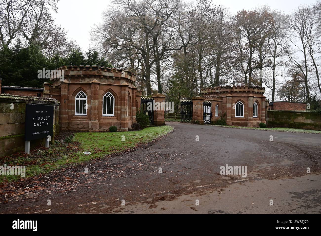 The entrance to Studley Castle, (Warners Hotel), Warwickshire on a ...