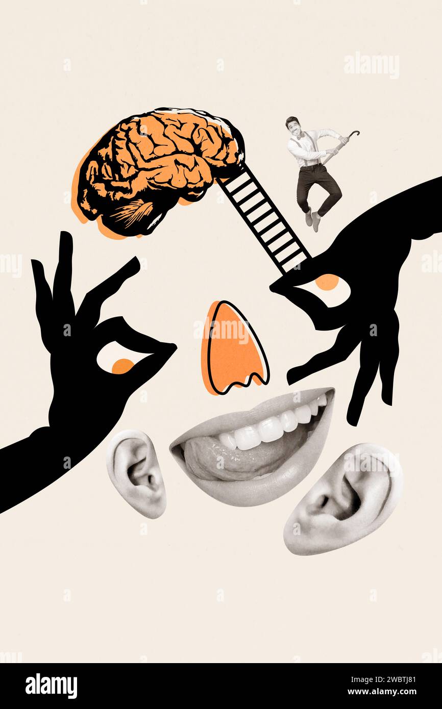 Creative vertical surreal picture unusual poster human facial elements ...