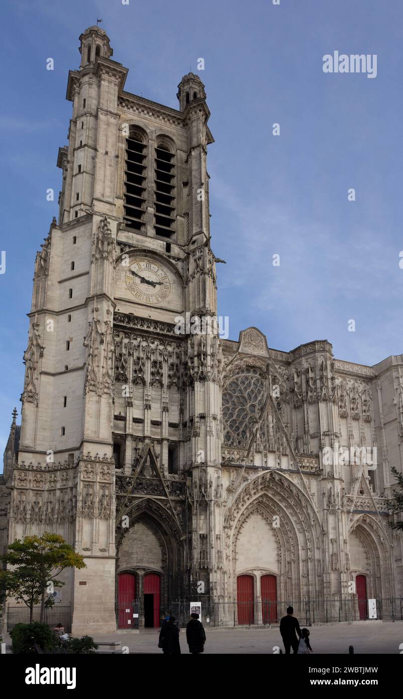 The Gothic main facade and single tower of the XIIIth century St Peter ...