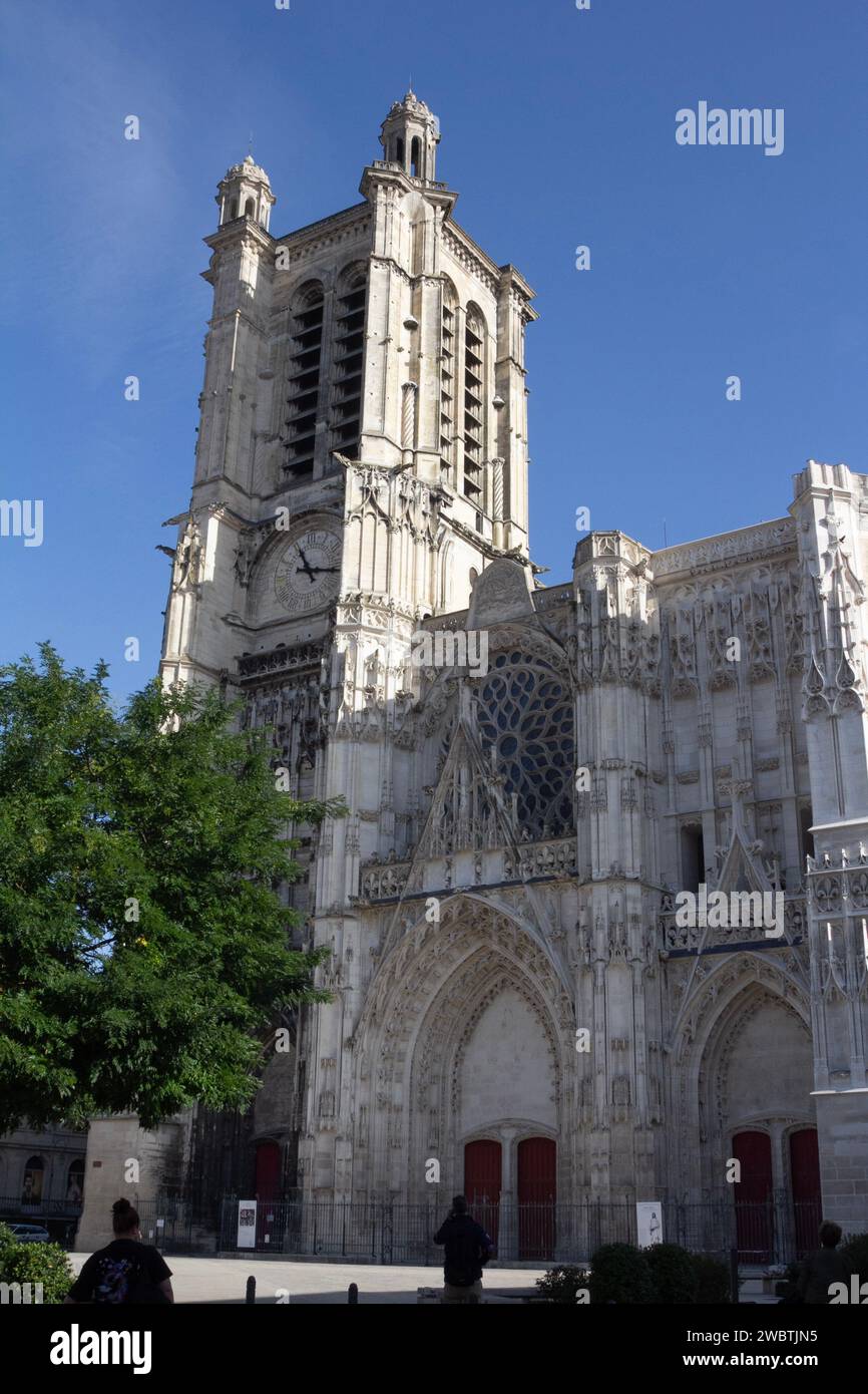 The Gothic main facade and single tower of the XIIIth century St Peter ...