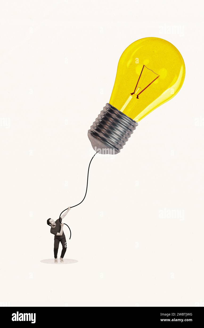 Vertical creative collage picture excited smart funny young man big ...