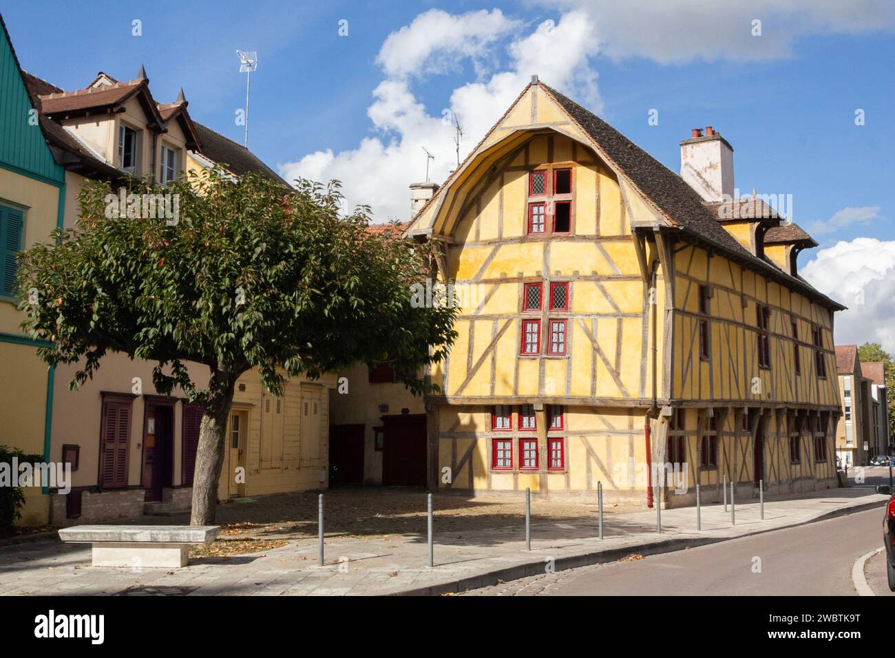 Spectacular yellow, medieval, timber-framed house on the rue Célestin ...