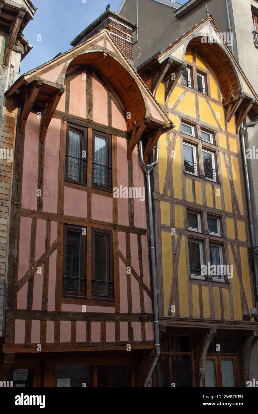 Colourful half-timbered, medieval houses on Georges Clemenceau street ...