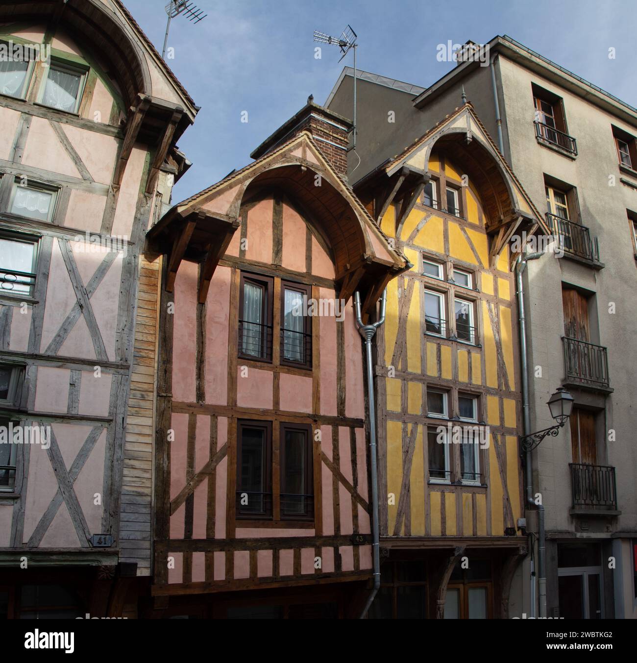 Colourful half-timbered, medieval houses on Georges Clemenceau street ...