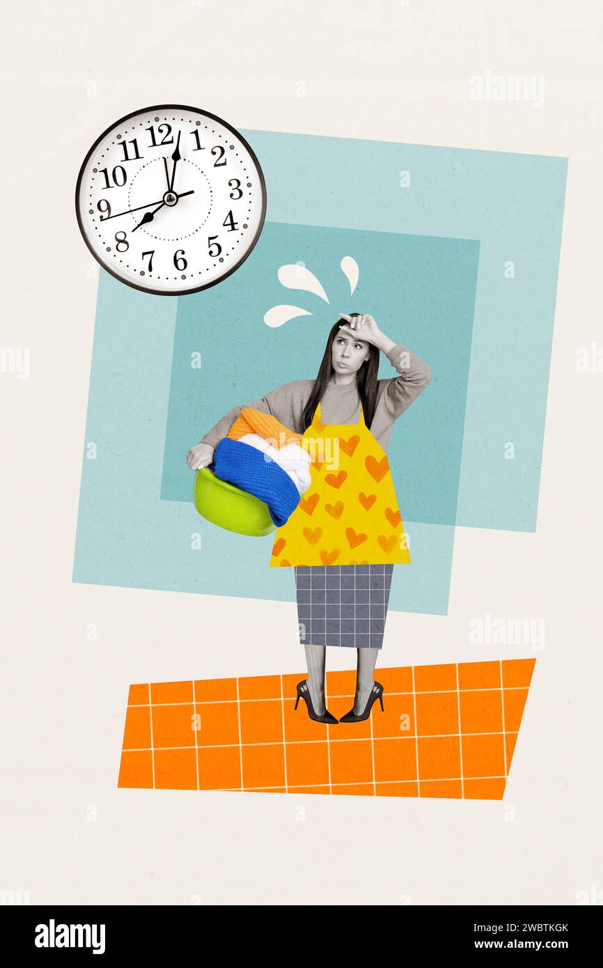 Vertical collage creative illustration cartoon sketch tired sad unhappy ...