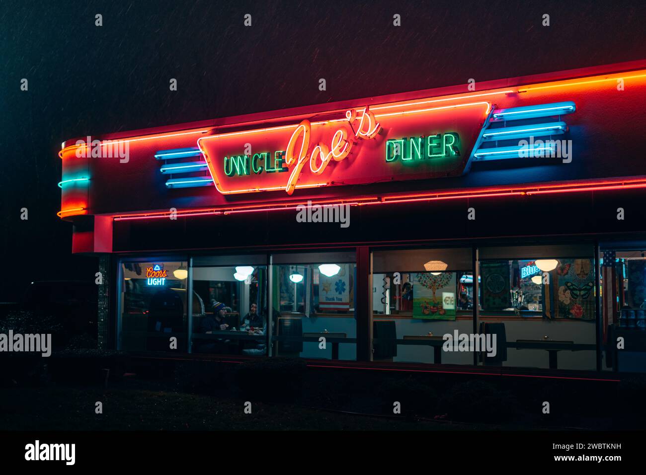 Uncle Joes Diner vintage neon sign at night, Hamburg, New York Stock ...
