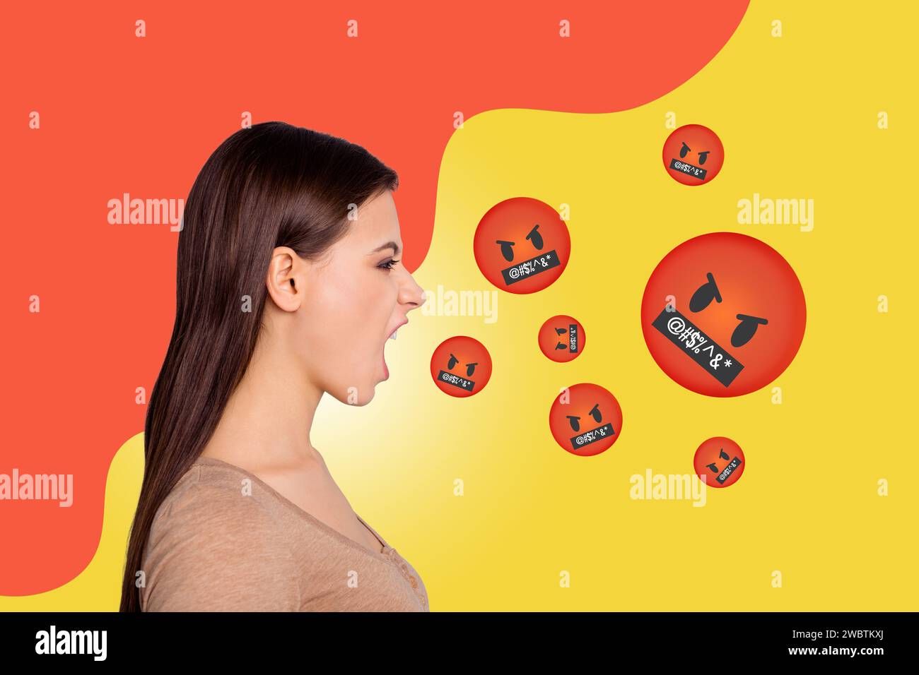 Photo collage image creative poster young shouting girl outraged ...