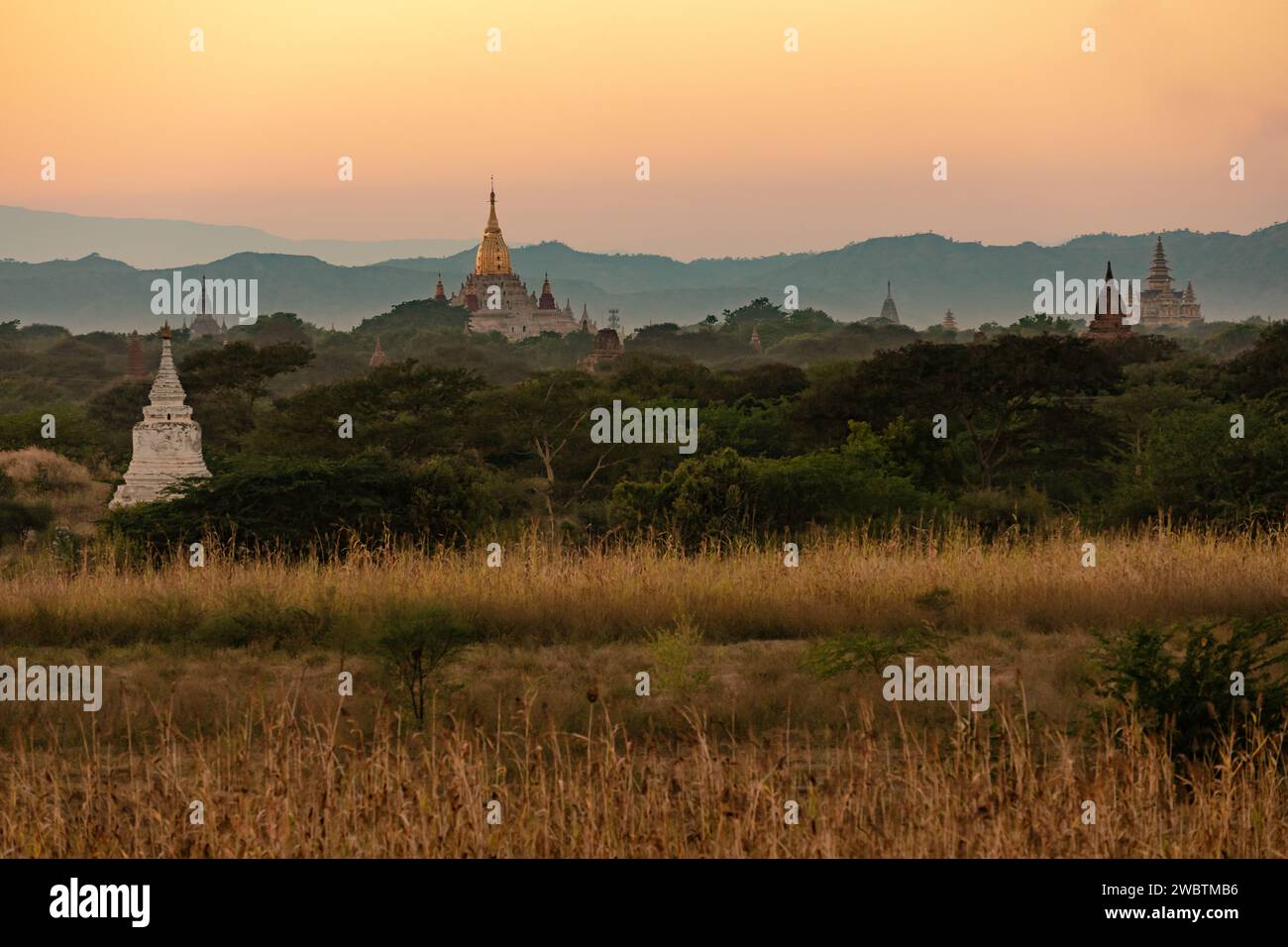 Picturesque view at sunset of the breathtaking temples of the ancient ...