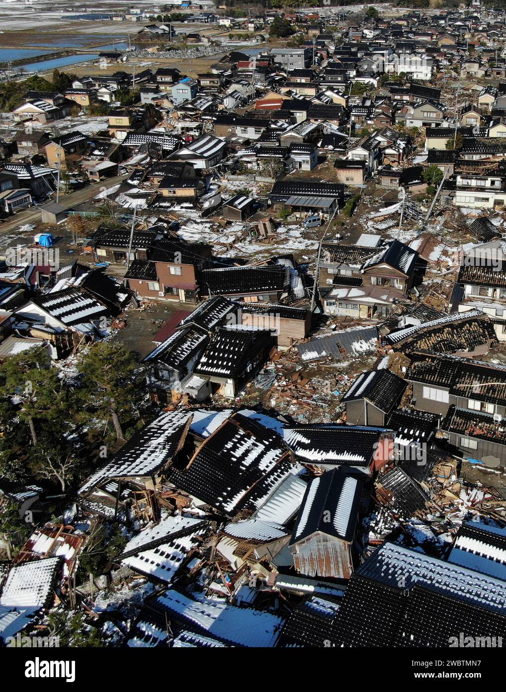 A drone photo shows disaster-stricken area in Suzu City, Ishikawa ...