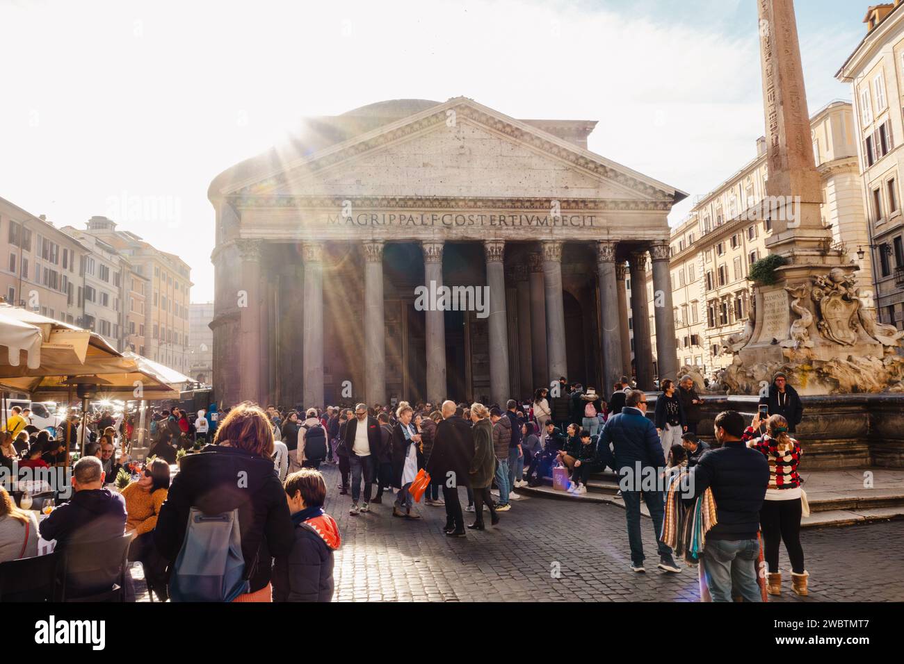 Rome Pantheon with tourists and students. Tourists queuing at the ...