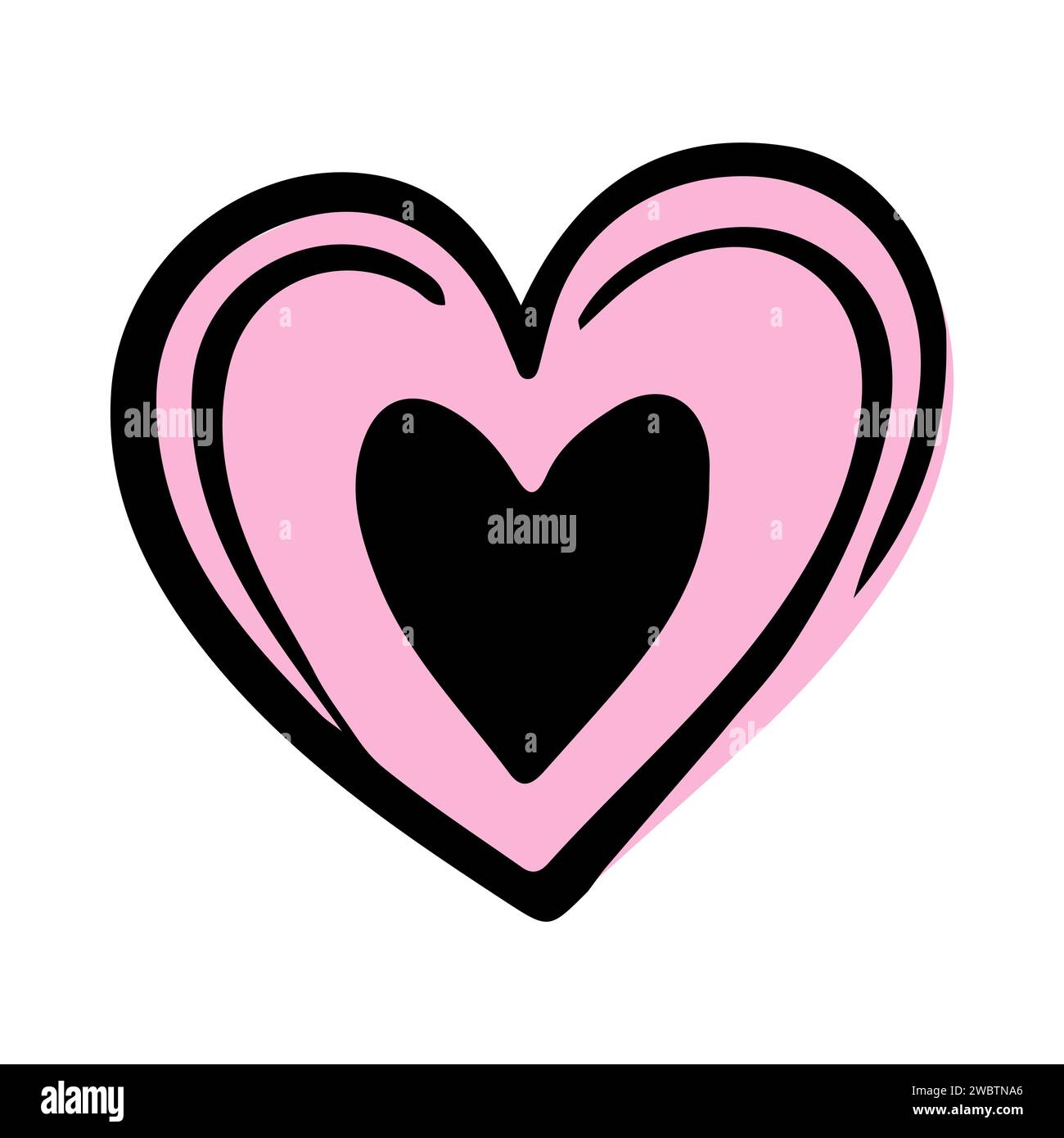 Pink Doodle Heart Isolated On White Background Hand Drawn Love Heart