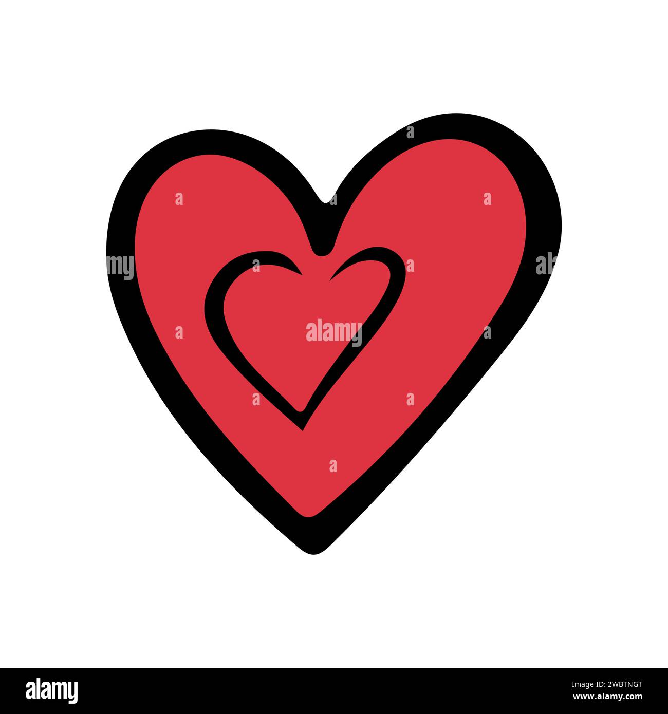 Red doodle heart isolated on white background. Hand drawn love heart ...