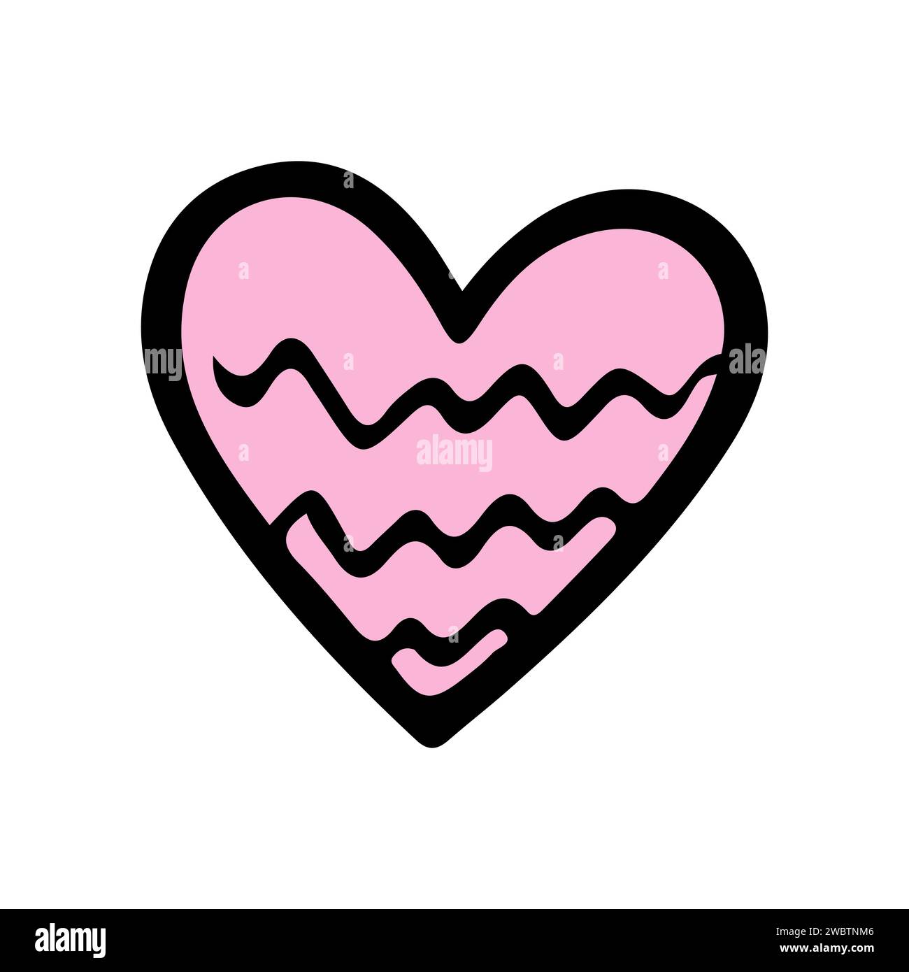 Pink Doodle Heart Isolated On White Background Hand Drawn Love Heart
