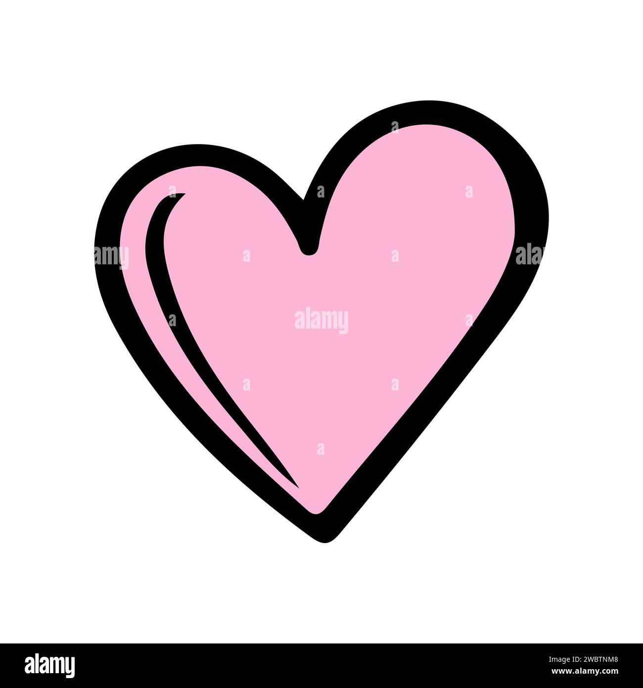 Pink Doodle Heart Isolated On White Background Hand Drawn Love Heart