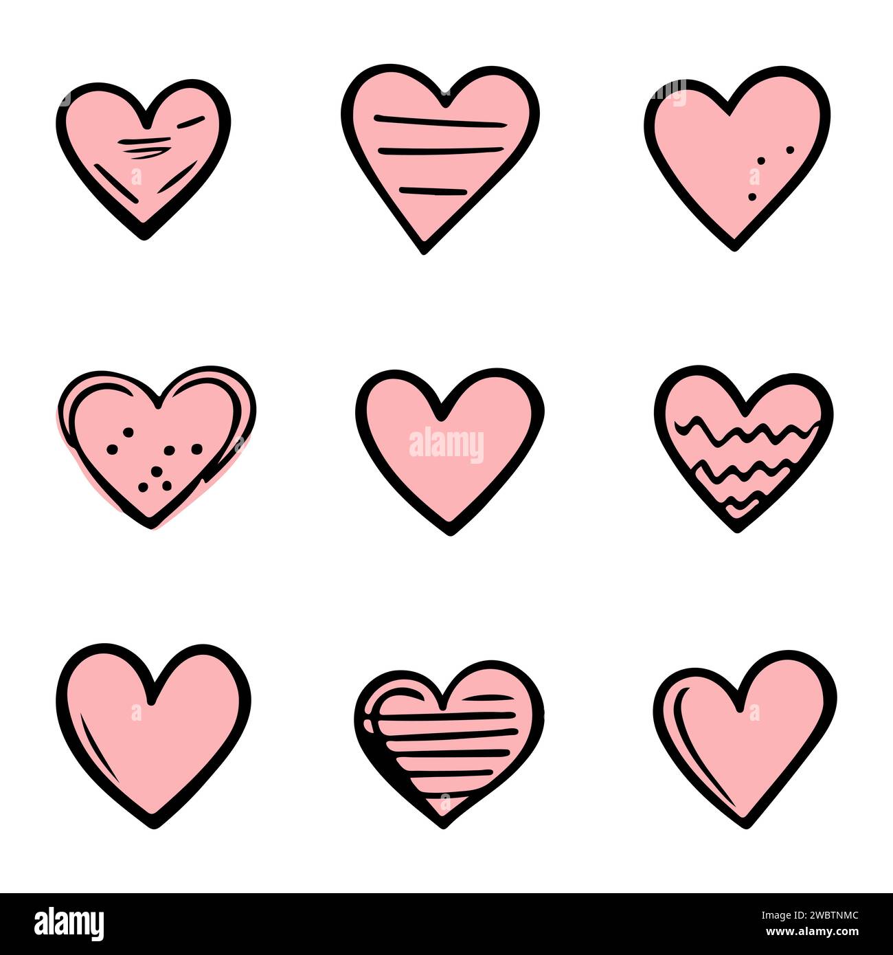 Pastel doodle hearts, hand drawn love heart collection isolated on white background. Vector ...