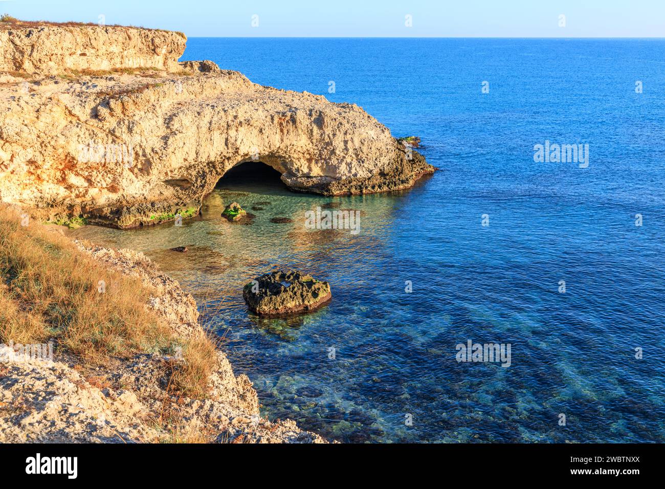 The most beautiful Apulian coast in Italy: Cala Corvino. Typical ...