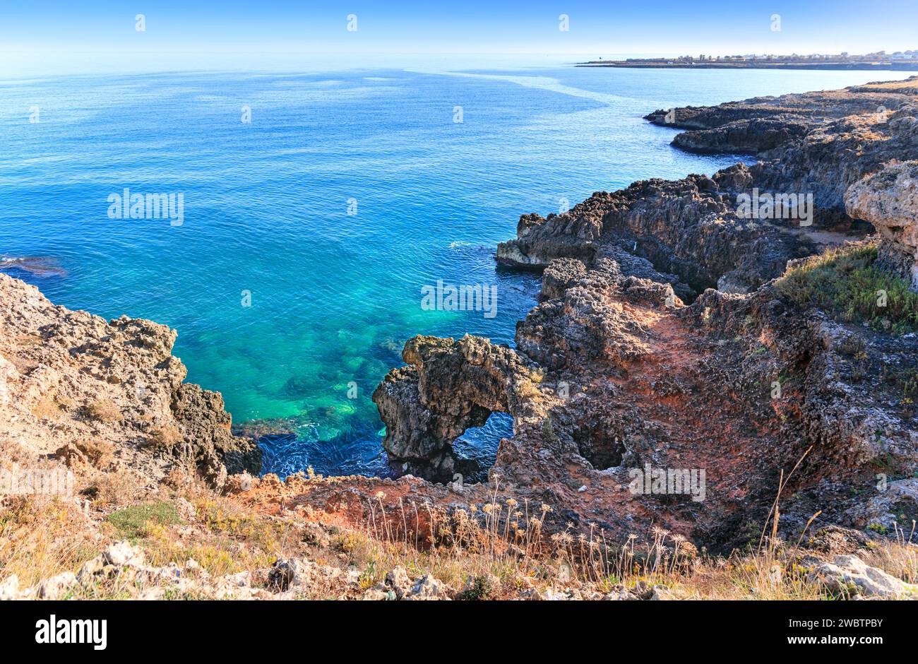 The most beautiful Apulian coast in Italy: Cala Corvino. Typical ...