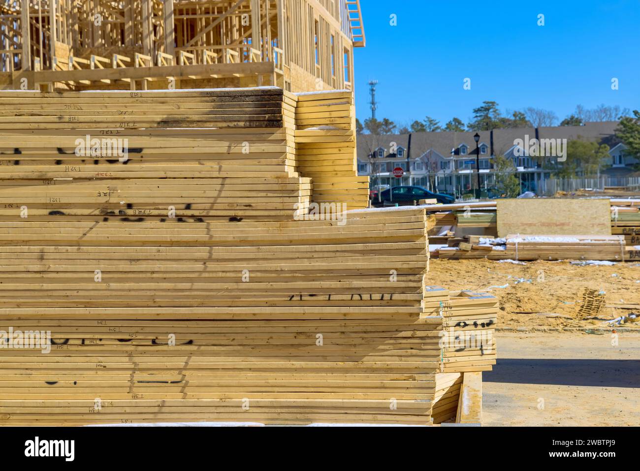 Materials for construction of building are located on construction site ...