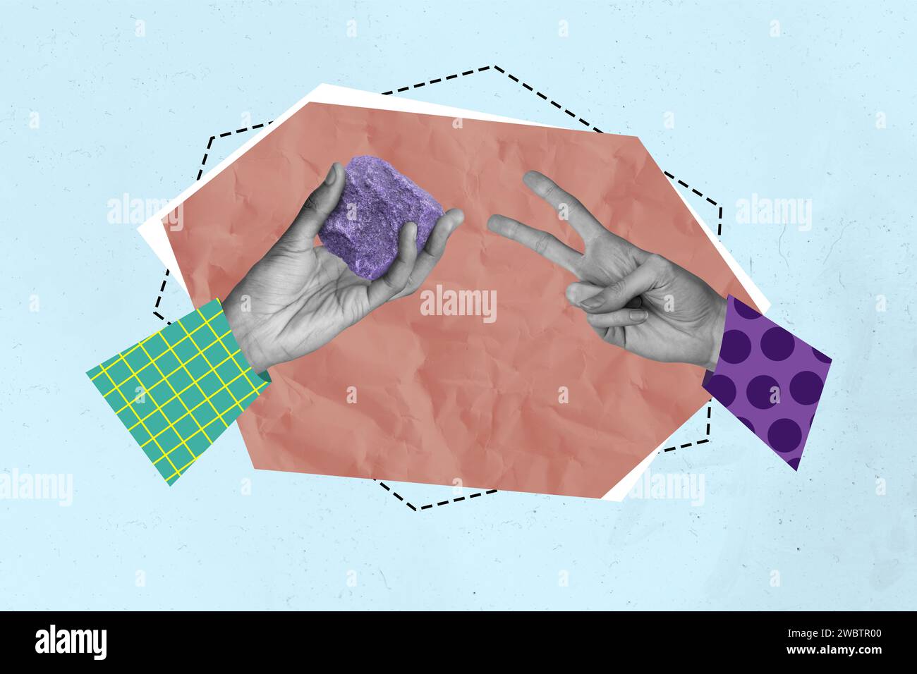 Collage 3d sketch image of arms hands playing rock scissors paper game ...
