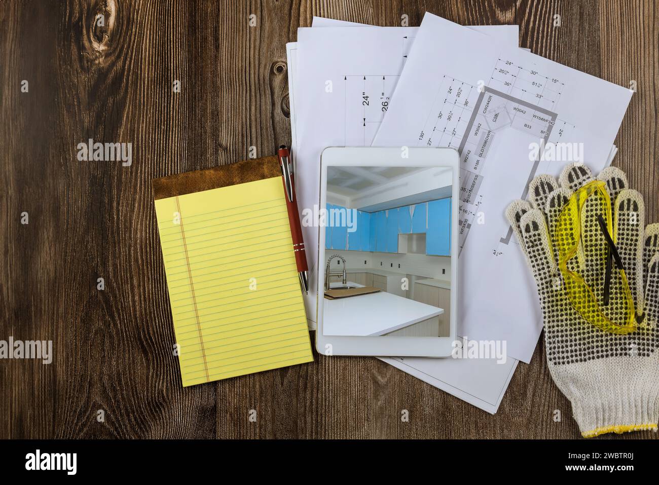 Remodeling kitchen with cabinets plan blueprint for an architectural ...