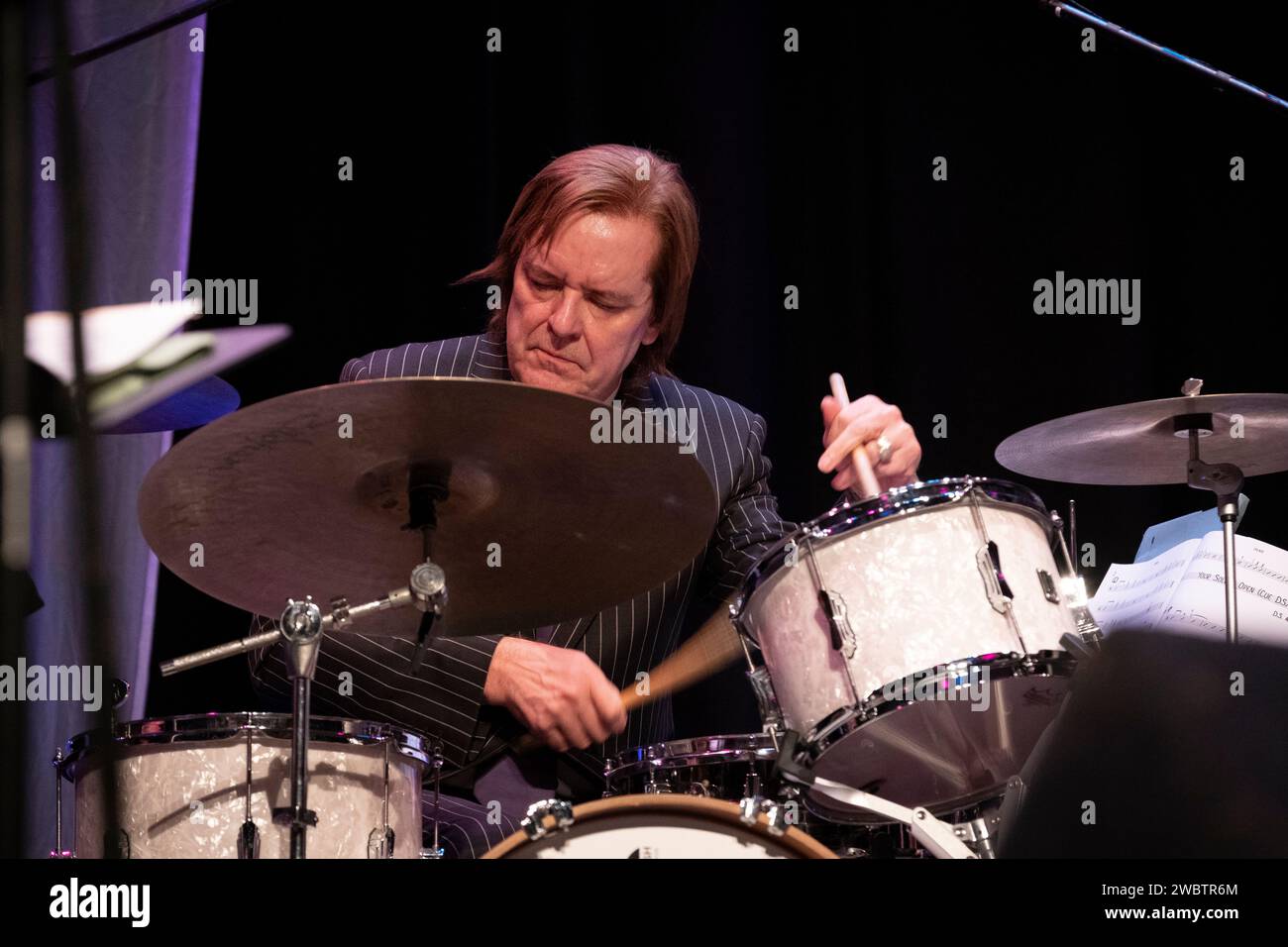 Jazz drummer Pete Cater playing live with Simon Spillett Big Band ...