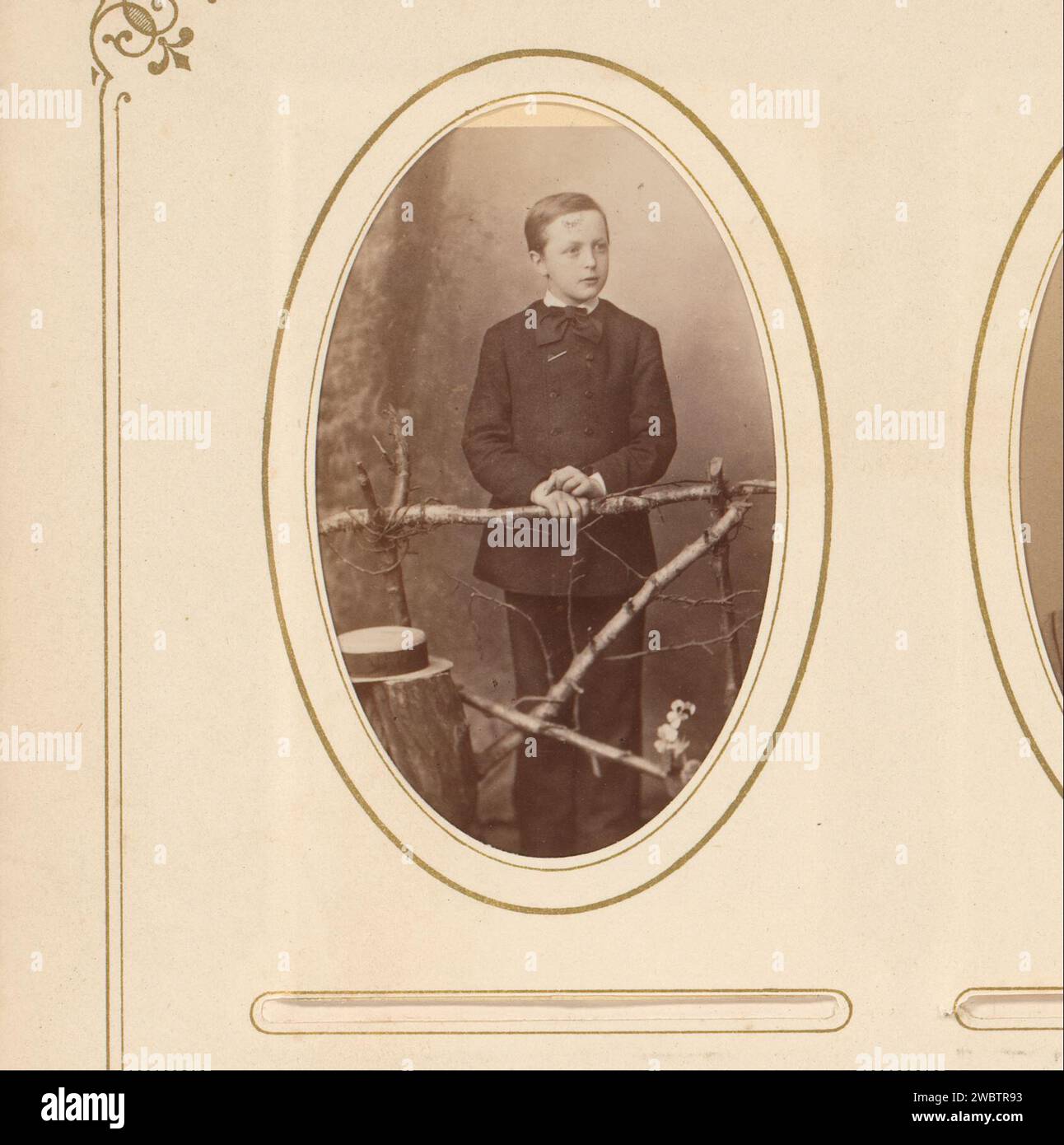 Portrait of a boy behind a fence, in a studio, Julius Jr. Ortgies, 1882 ...