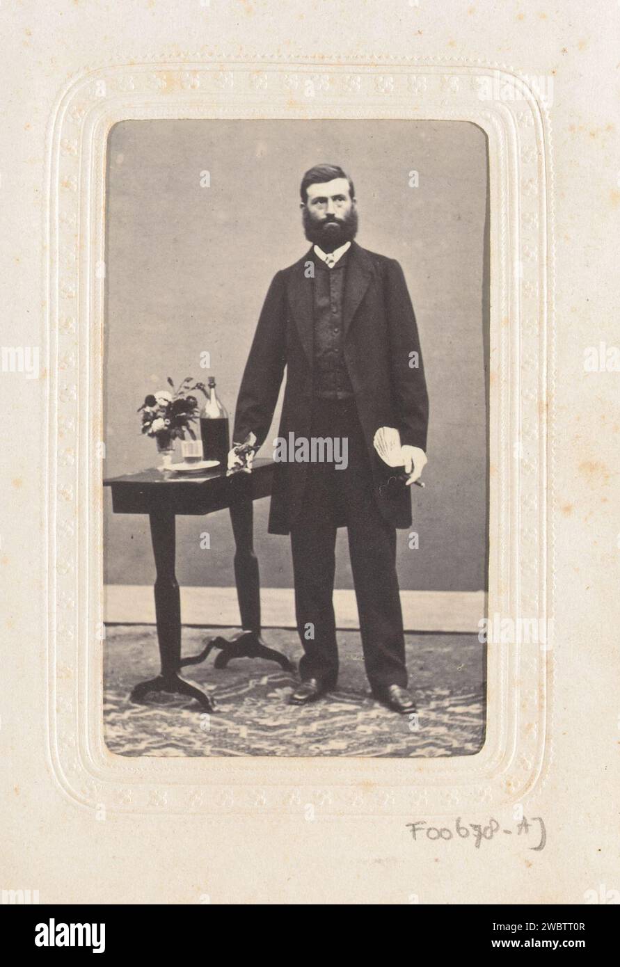 Portrait of a standing man with cards, cigar and wine, J. Peukert, 1860 ...