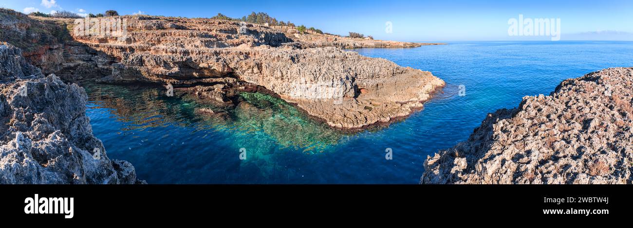 The most beautiful Apulian coast in Italy: Cala Corvino. Typical ...