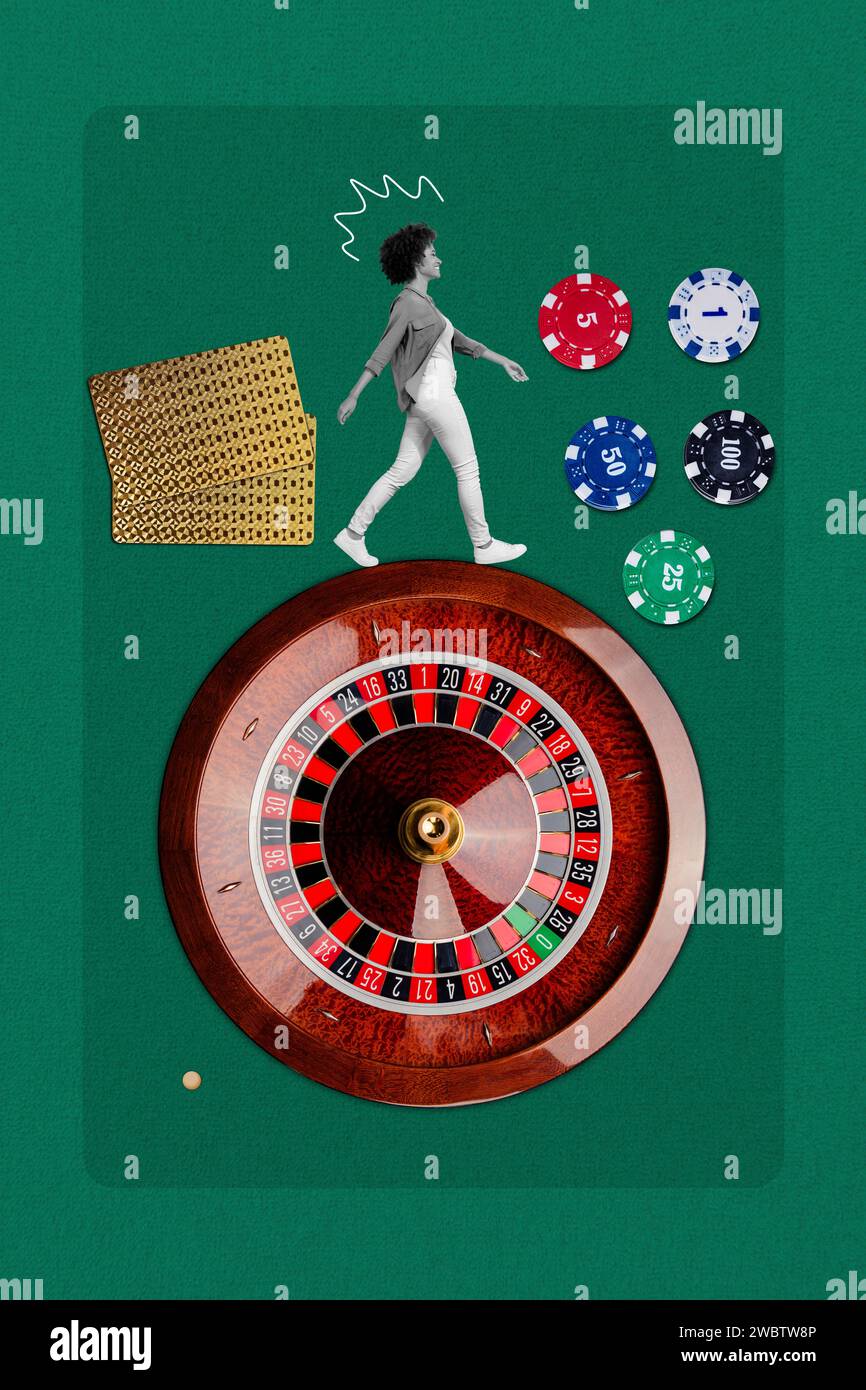 Vertical creative photo collage of miniature black white gamma woman ...