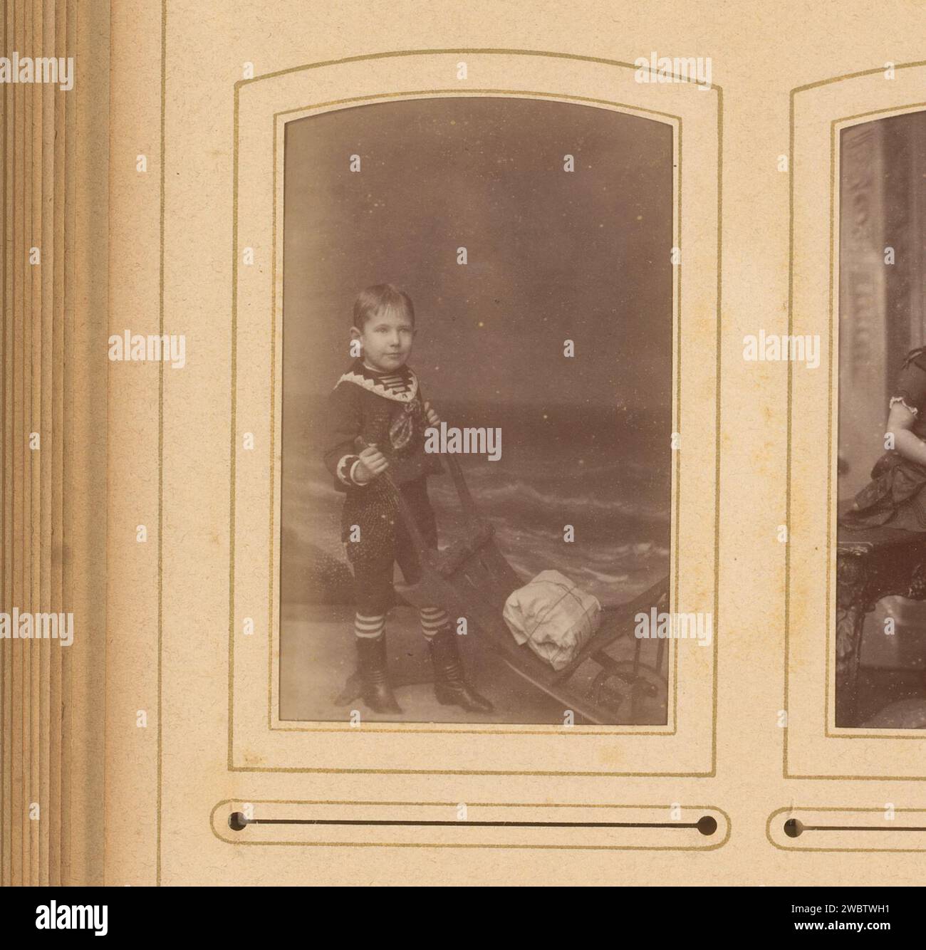 Portrait of a boy with wheelbarrow, dressed as a sailor, C. van der Aa ...