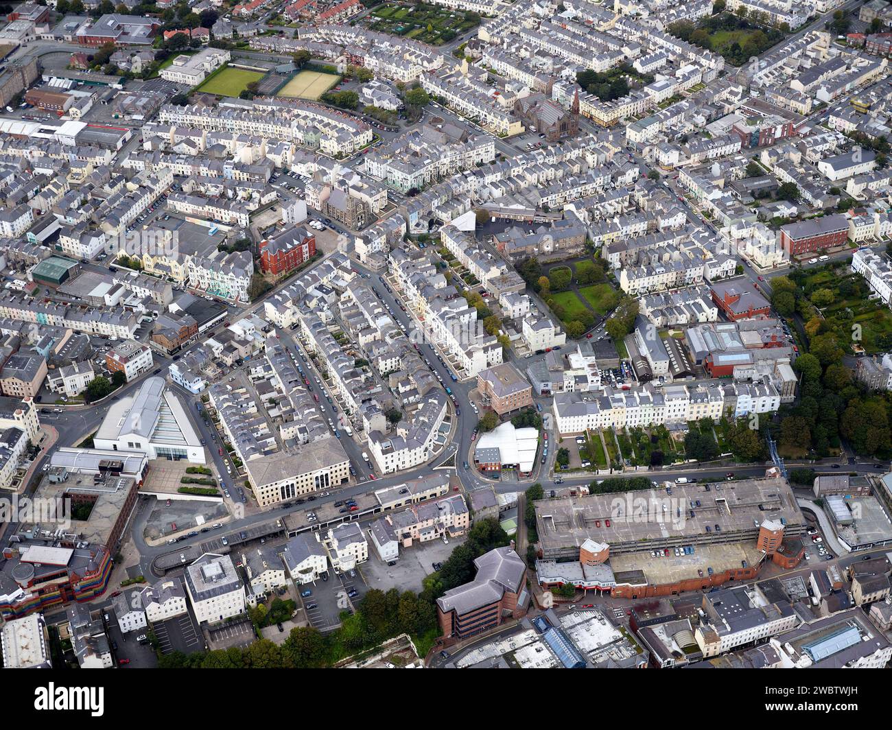 An aerial photograph of Douglas, capital of the Isle of Man Stock Photo ...