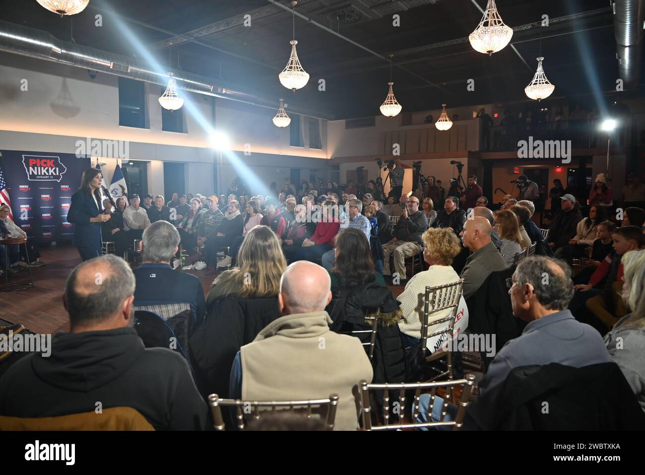 Audience listens as Nikki Haley delivers remarks. Nikki Haley is ...