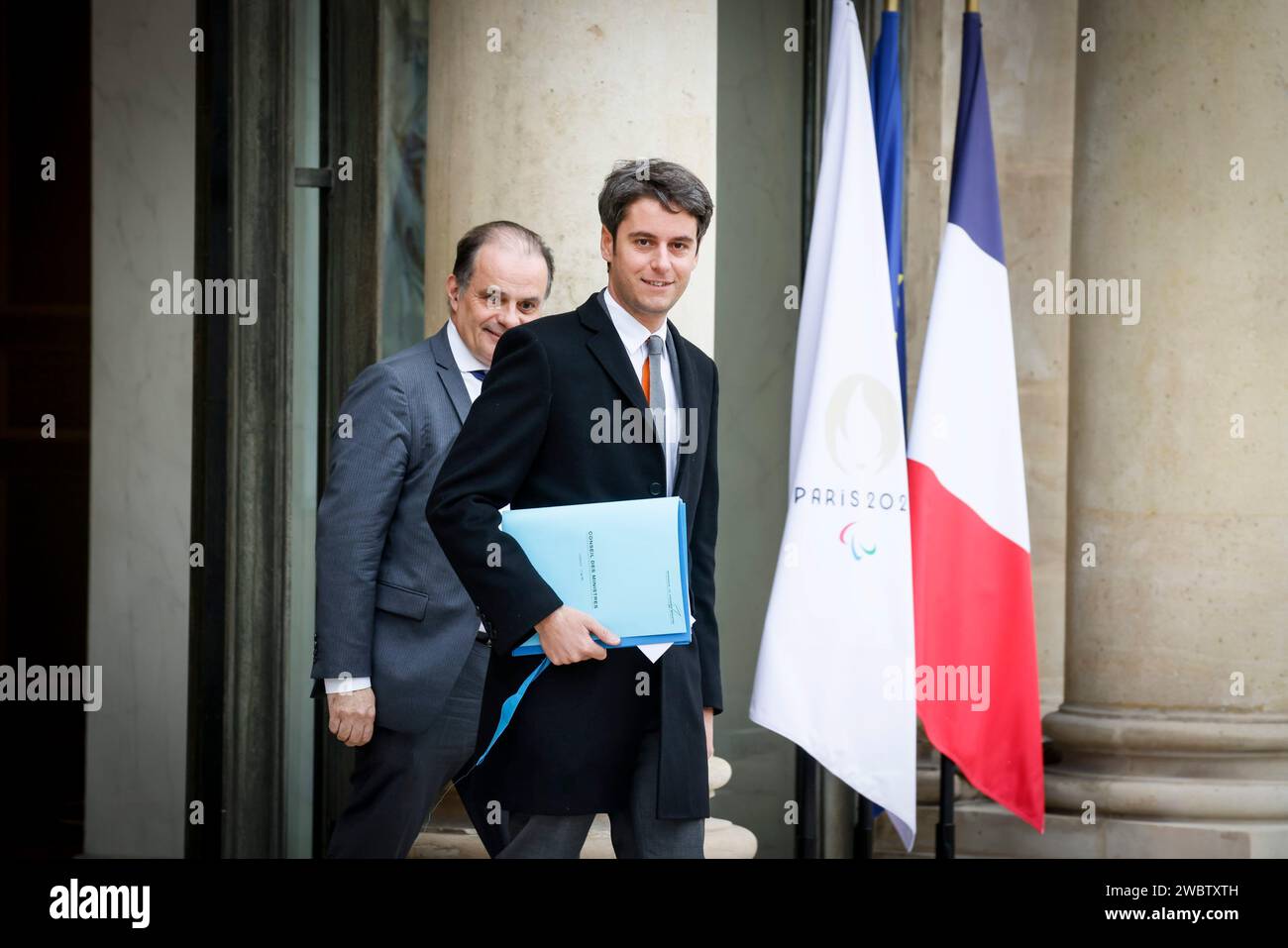 © Thomas Padilla/MAXPPP - 12/01/2024 ; Paris, France ; SORTIE DU PREMIER CONSEIL DES MINISTRES ...