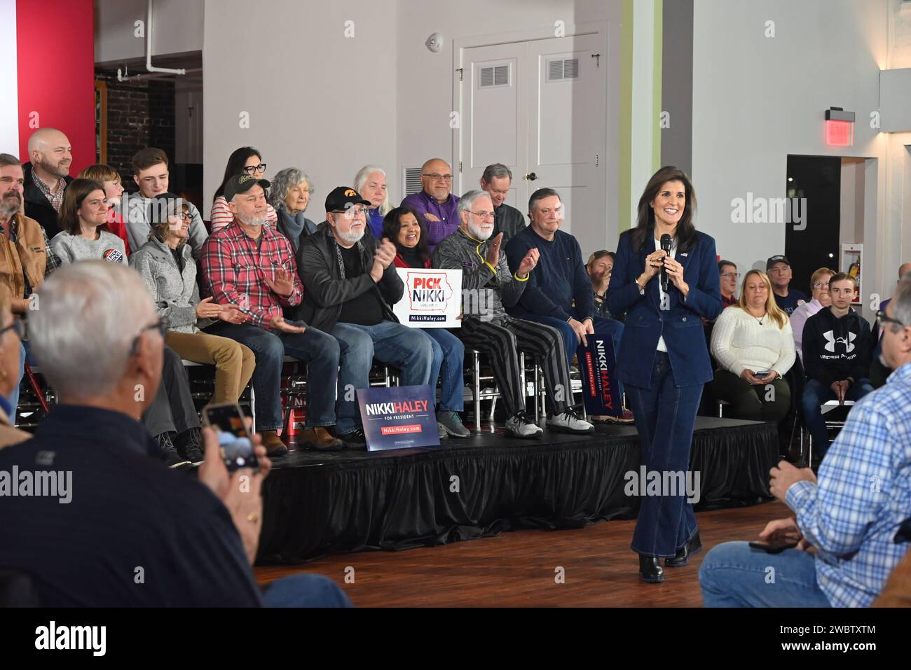 Audience listens as Nikki Haley delivers remarks. Nikki Haley is ...