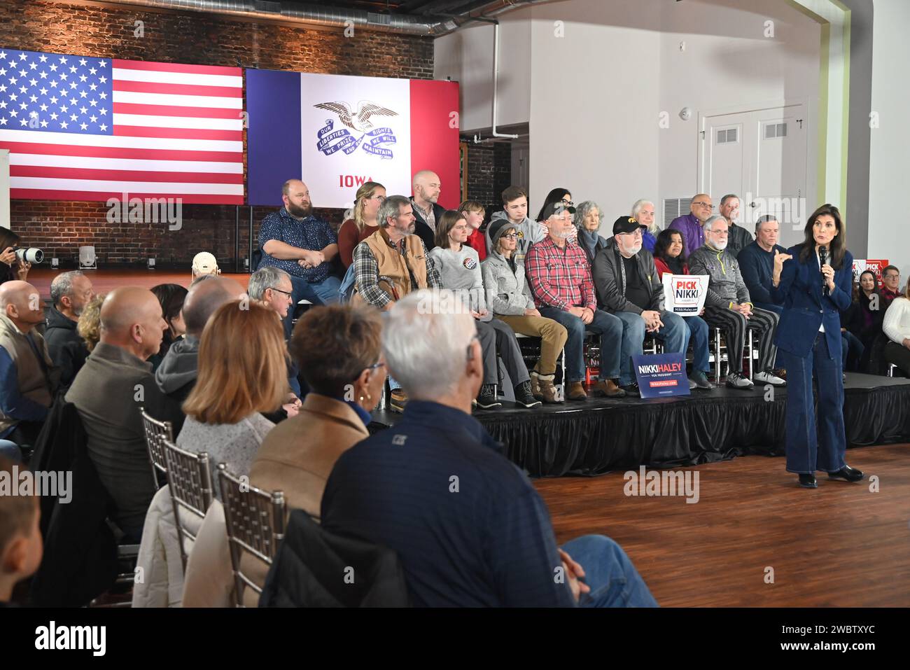 Audience listens as Nikki Haley delivers remarks. Nikki Haley is ...