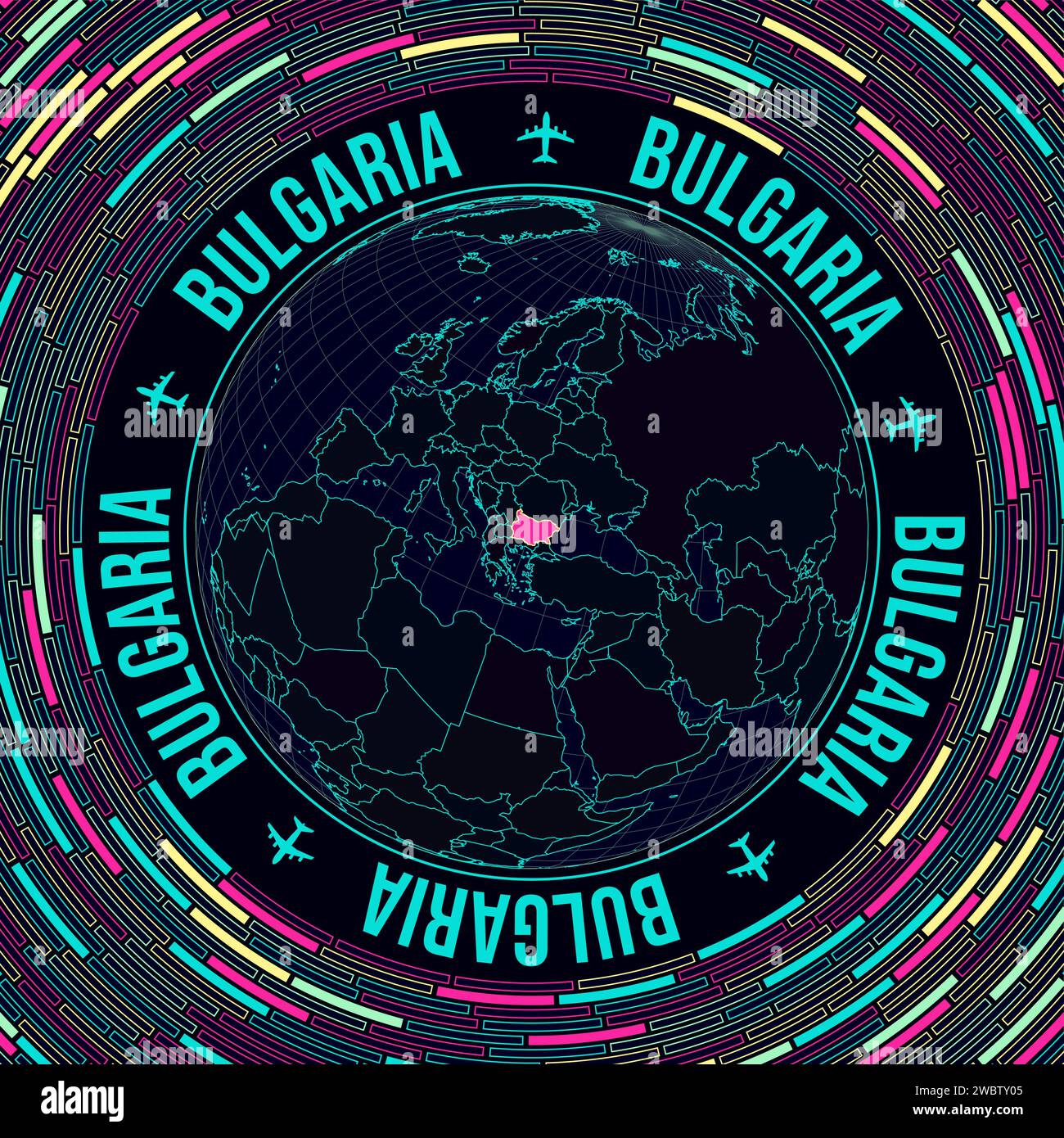 Bulgaria on globe. Satellite view of the world centered to Bulgaria ...