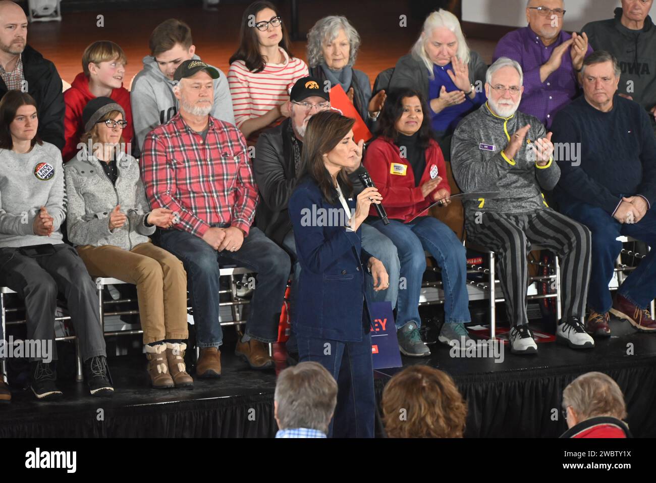 Audience listens as Nikki Haley delivers remarks. Nikki Haley is ...
