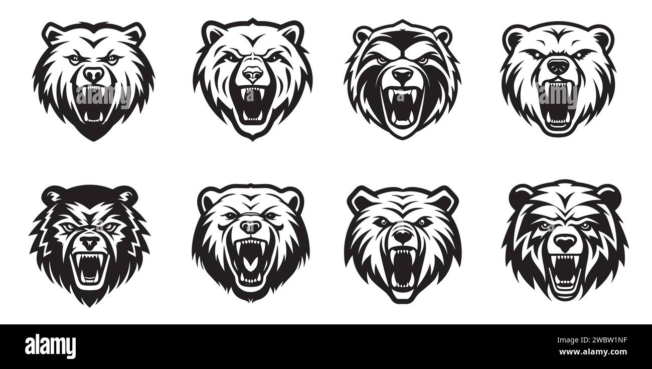 Bear head logo set sketch hand drawn in doodle style Vector ...