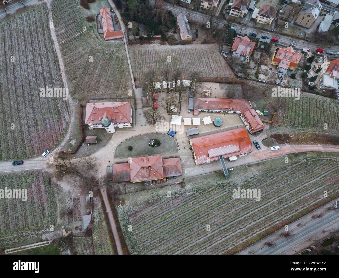 Radebeul, Germany. 12th Jan, 2024. View of the Hoflößnitz winery with ...