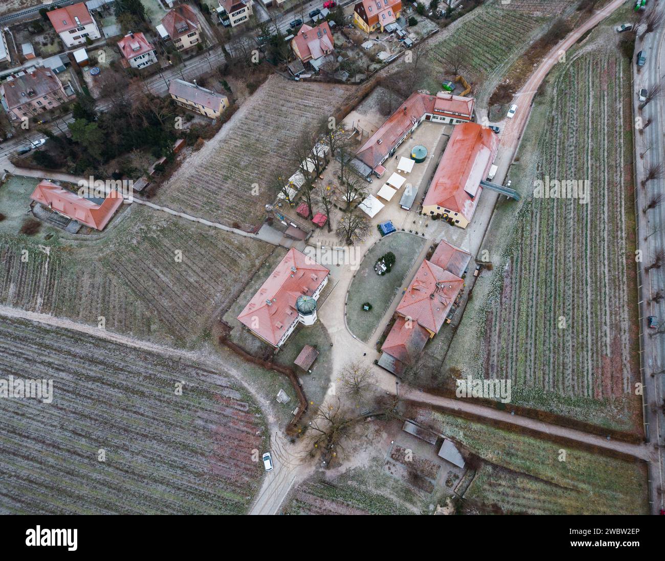 Radebeul, Germany. 12th Jan, 2024. View of the Hoflößnitz winery with ...
