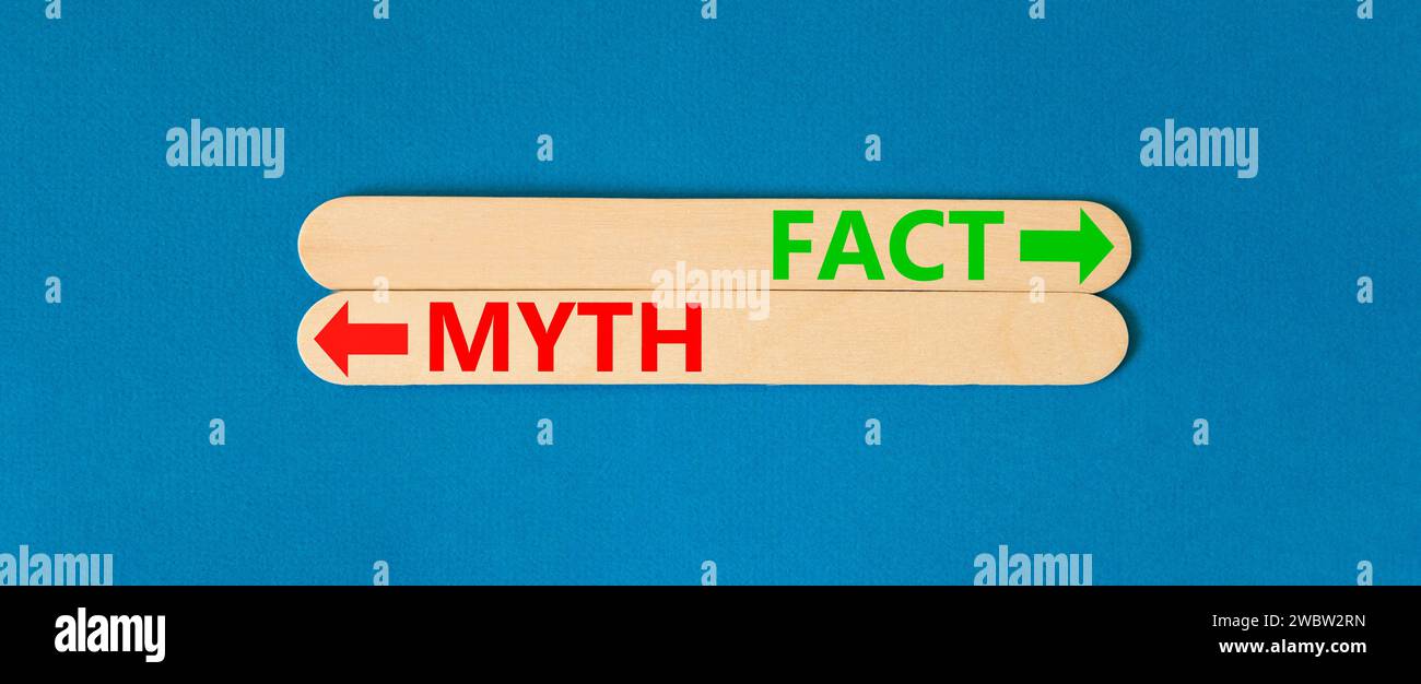 Fact or myth symbol. Concept word Myth and Fact on beautiful wooden ...