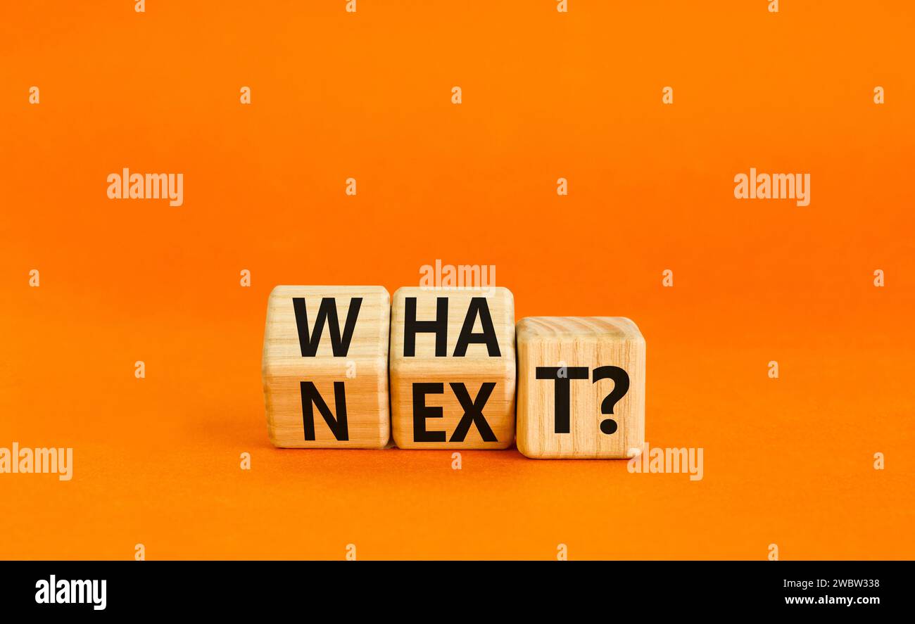 What next symbol. Concept words What next on wooden blocks. Changed ...